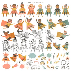 Superhero Bundle, Superhero Boy Girl Clipart, Kids Seamless Patterns ...