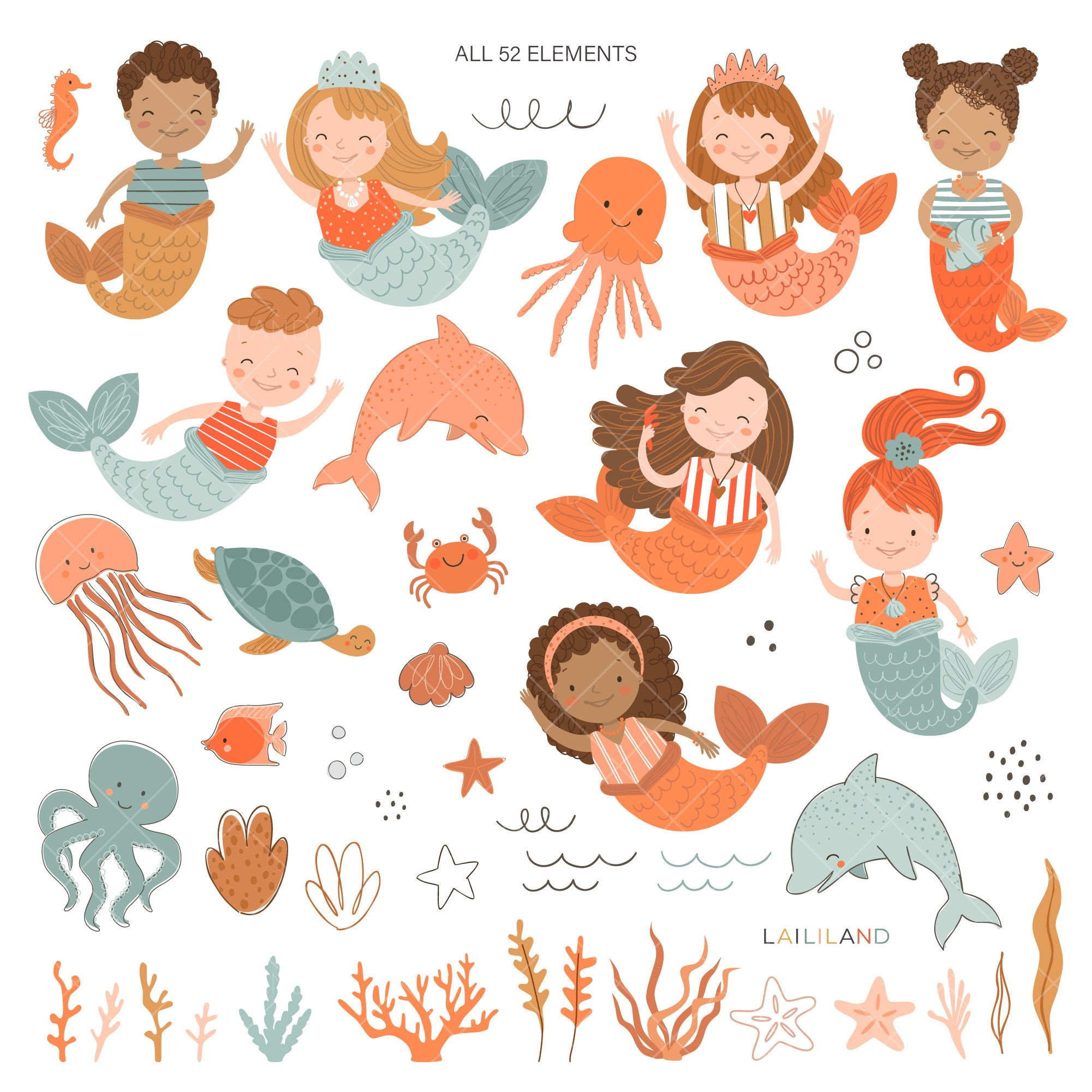 Mermaid Clipart Ocean Clipart Sea Clipart Cute Mermaid Clip - Etsy