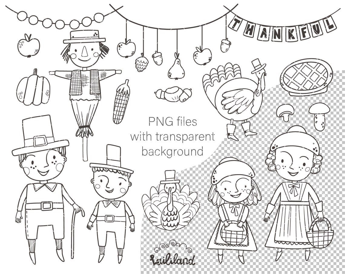 Thanksgiving Black and White Clipart Happy Thanksgiving - Etsy