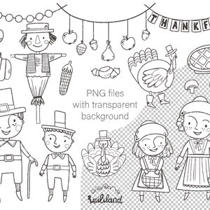 Thanksgiving Black and White Clipart, Happy Thanksgiving Doodle Clip ...