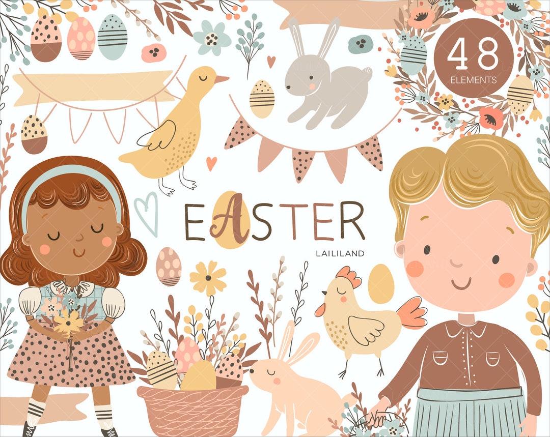 Easter Clipart, Easter Kid Png Files, Spring Clip Art, Bunny Png, Duck ...