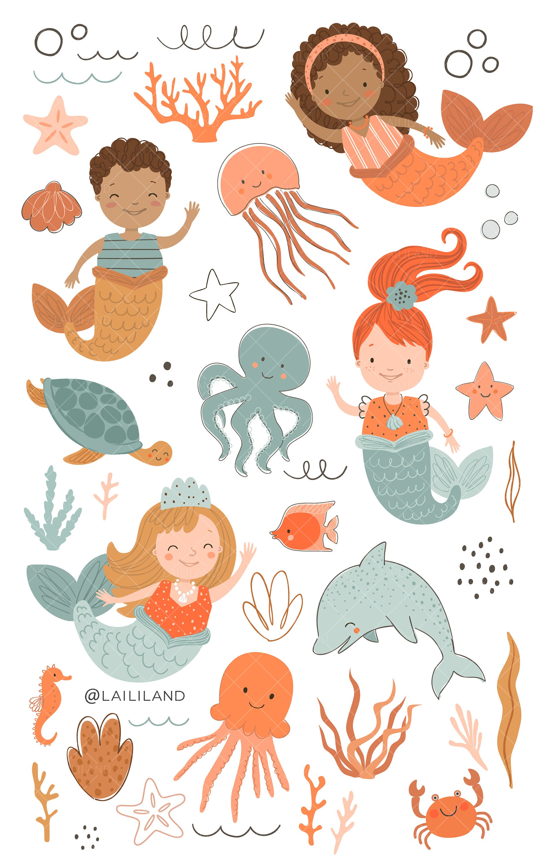 Mermaid Clipart, Ocean Clipart, Sea Clipart, Cute Mermaid Clip Art ...