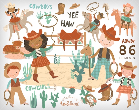 Cowboy Cowgirl Bundle Cowboy Clipart Cowgirl Clipart Girl - Etsy