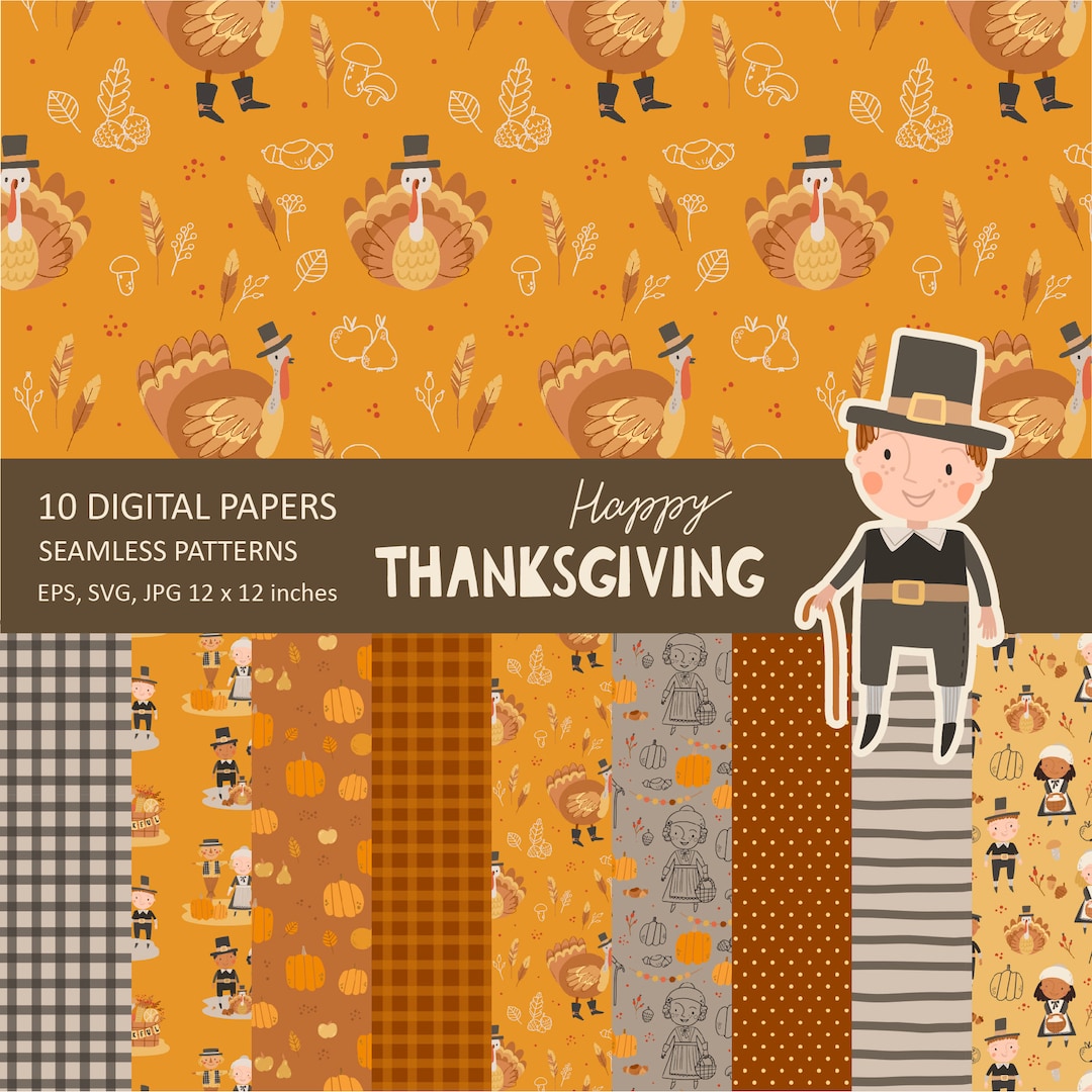 Thanksgiving Digital Paper, Seamless Pattern, Happy Thanksgiving ...