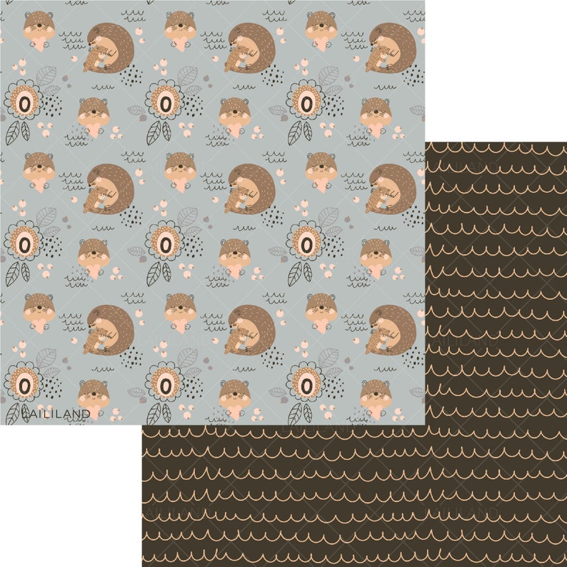 Otter Digital Paper Animal Seamless Pattern Love Digital | Etsy