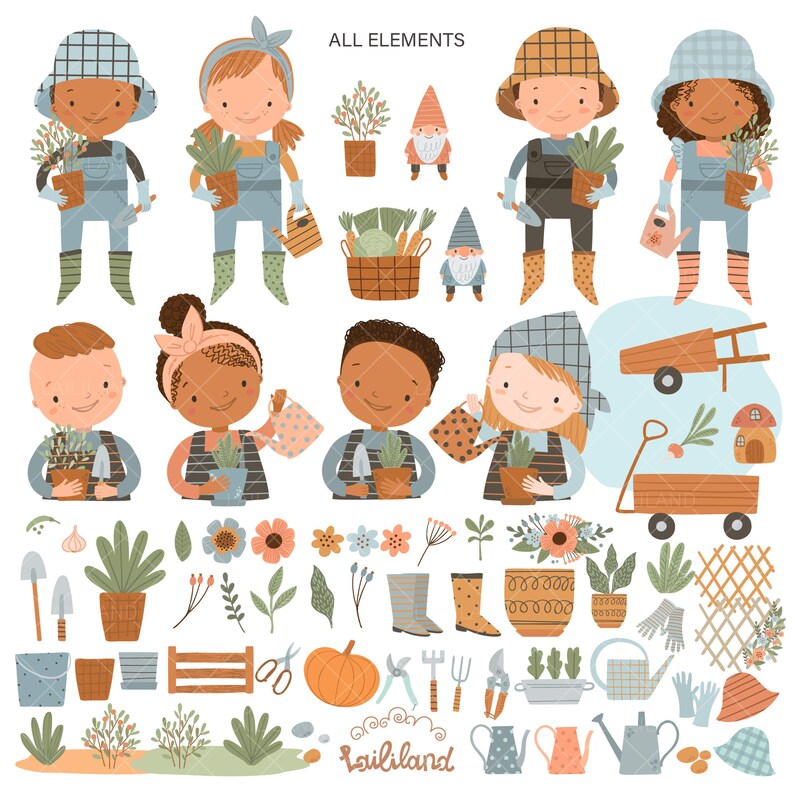 Gardening Clipart Gardening Girl and Boy Png Files Kids | Etsy