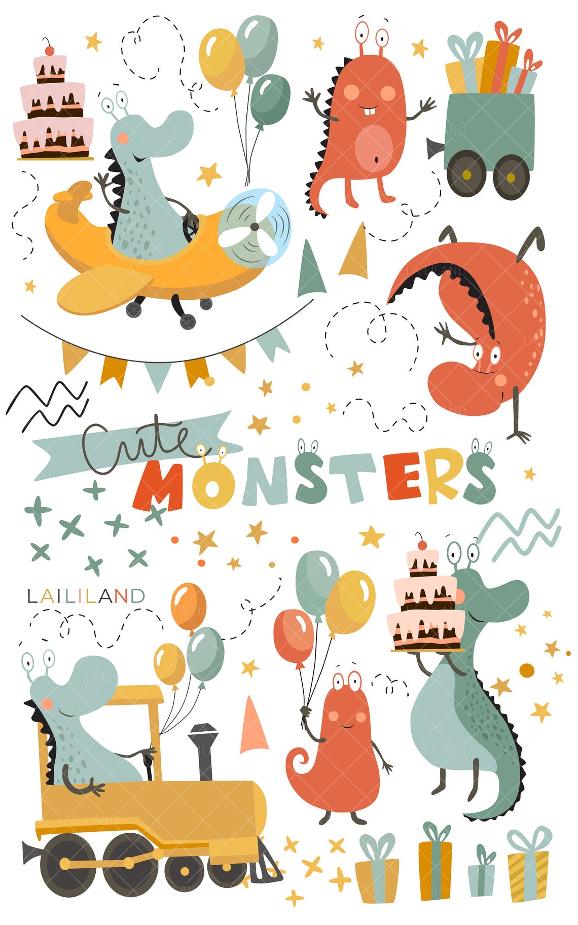 Monster Clipart Cute Monsters Clip Art Happy Birthday - Etsy