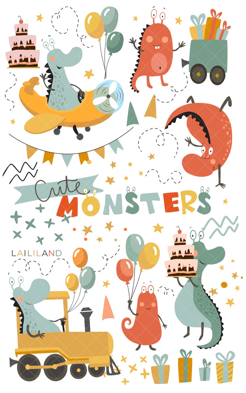Monster Clipart Cute Monsters Clip Art Happy Birthday - Etsy
