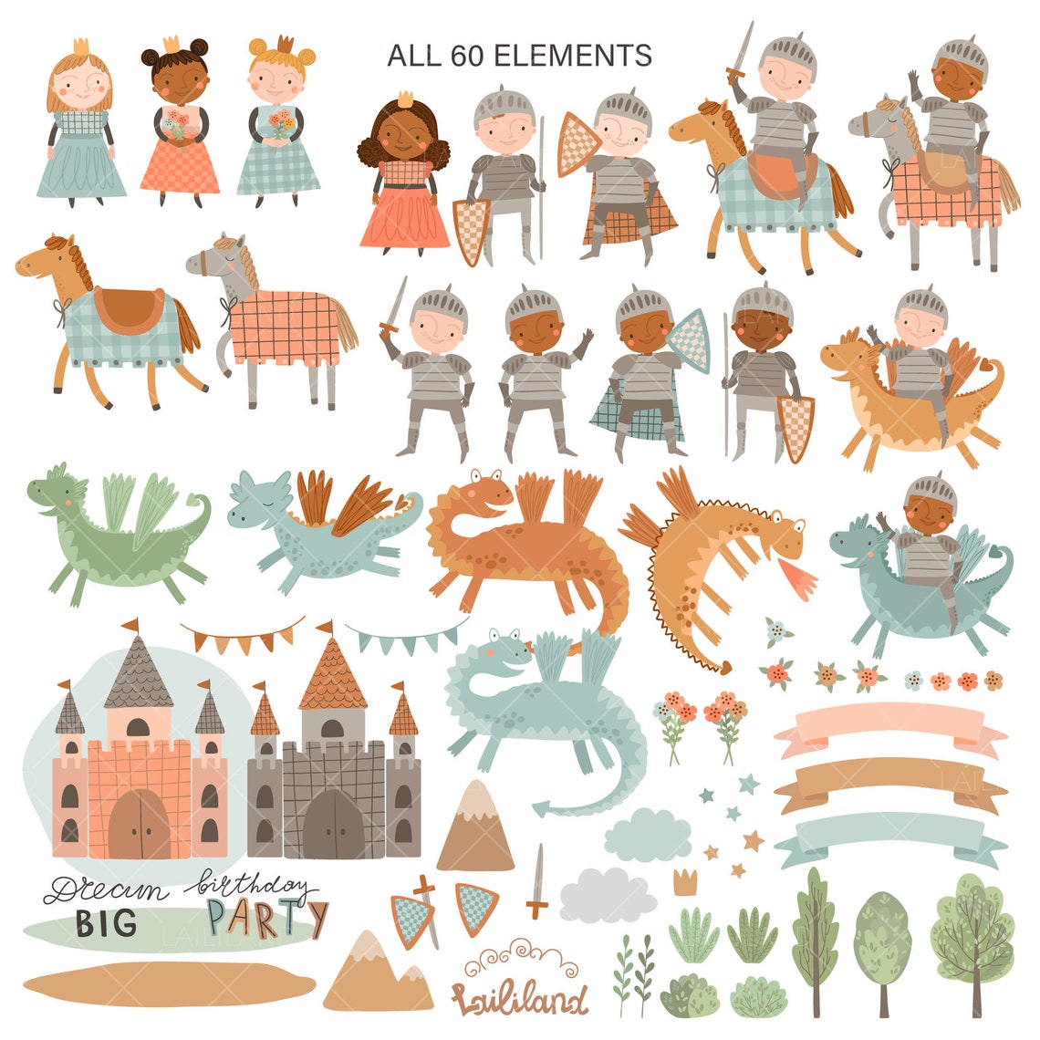 Princess and Knight Clipart Dragon Clipart African American | Etsy