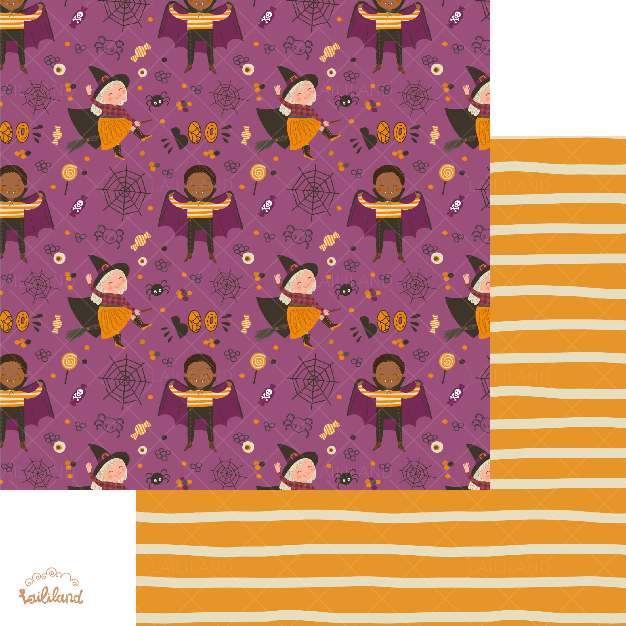 Halloween Digital Paper: Kids Seamless Pattern (JPG, EPS, SVG) (instant ...