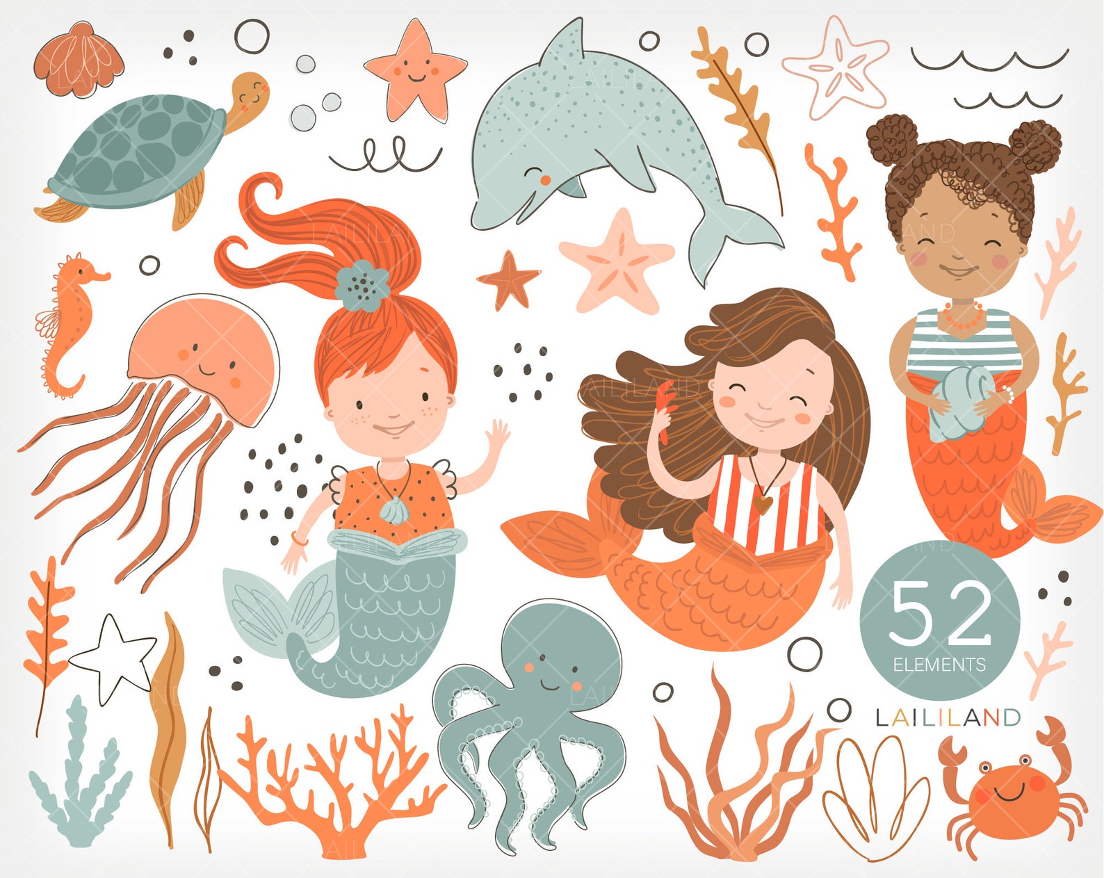 Mermaid Clipart Ocean Clipart Sea Clipart Cute Mermaid Clip - Etsy