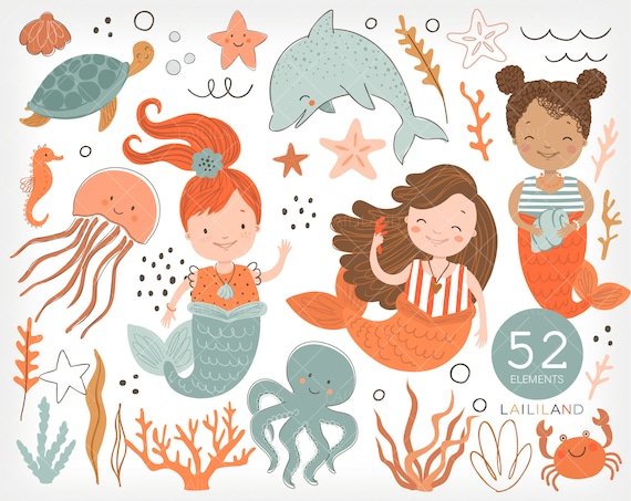 Mermaid Clipart Ocean Clipart Sea Clipart Cute Mermaid Clip | Etsy