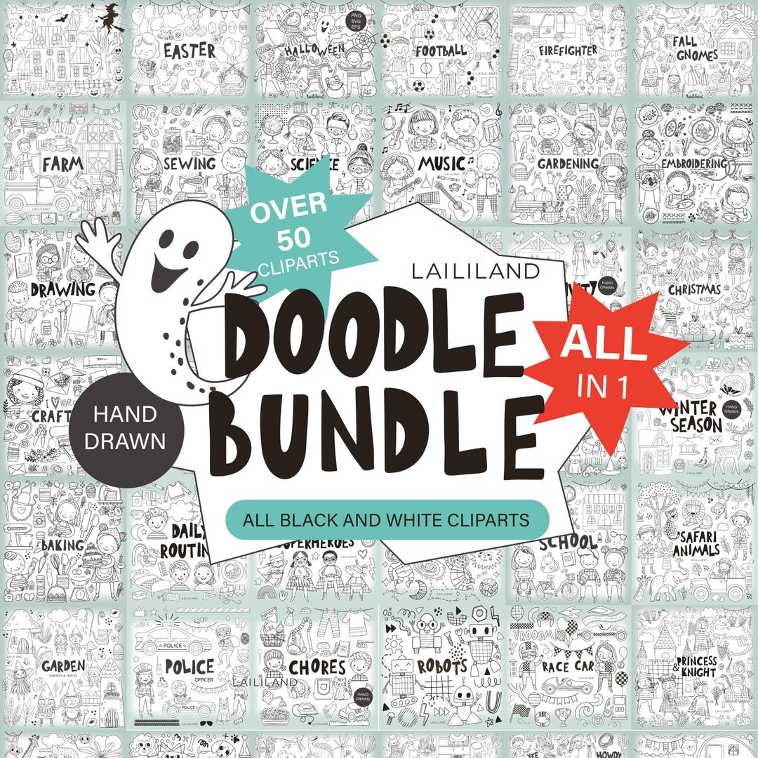 Doodle Bundle: All Black and White Cliparts in One (digital Download ...