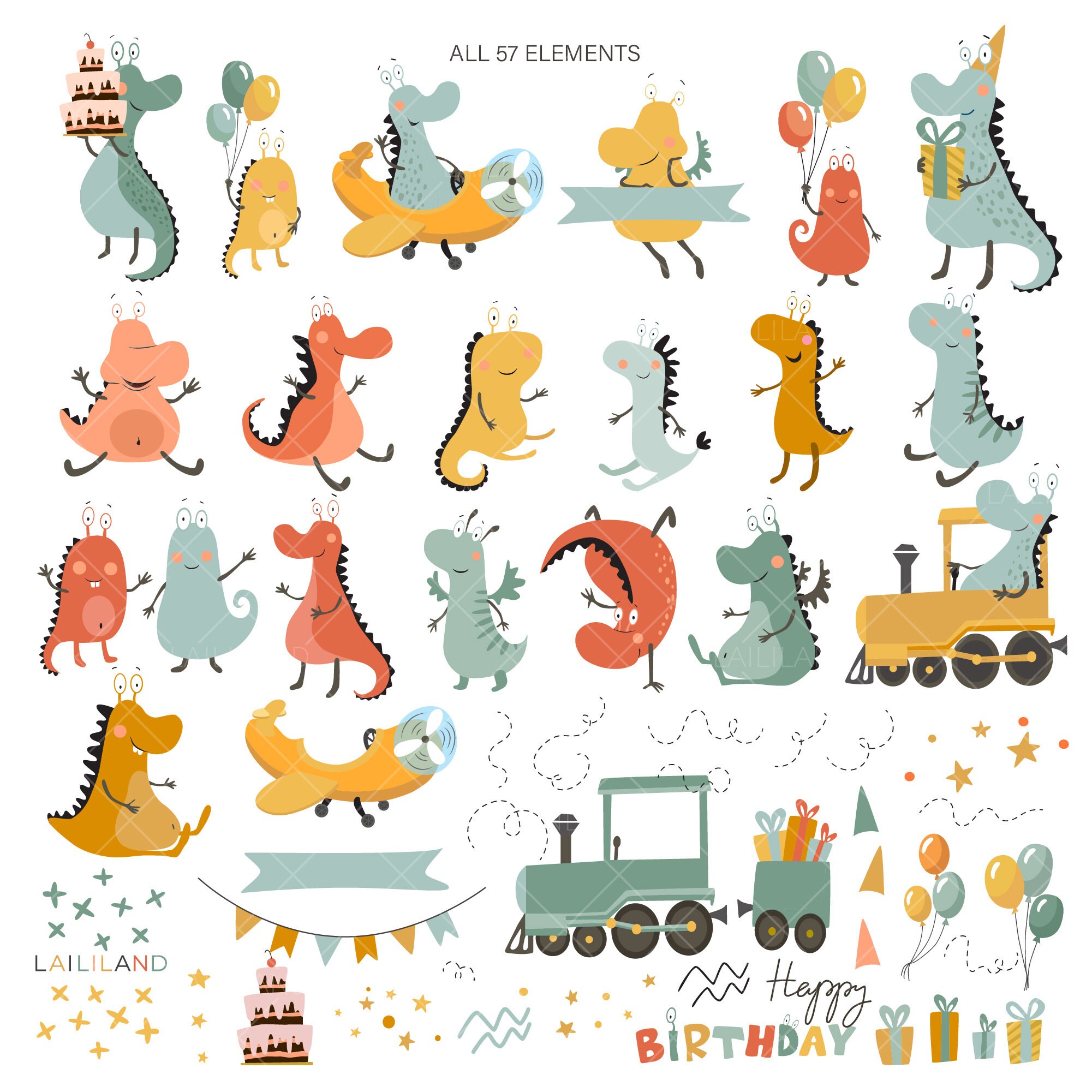 Monster Clipart Cute Monsters Clip Art Happy Birthday - Etsy