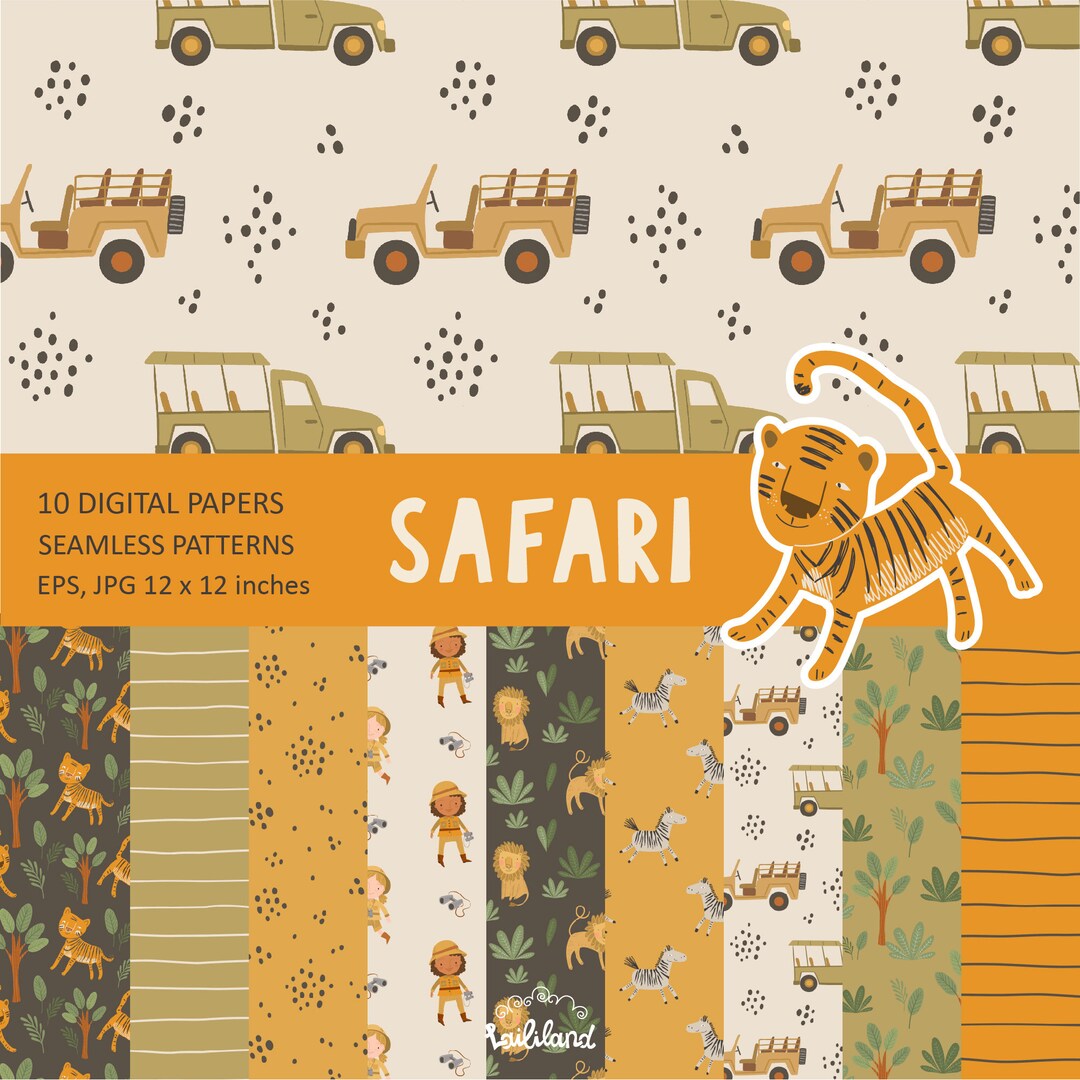 Safari Animal Seamless Pattern: Kids Digital Paper (instant Download ...