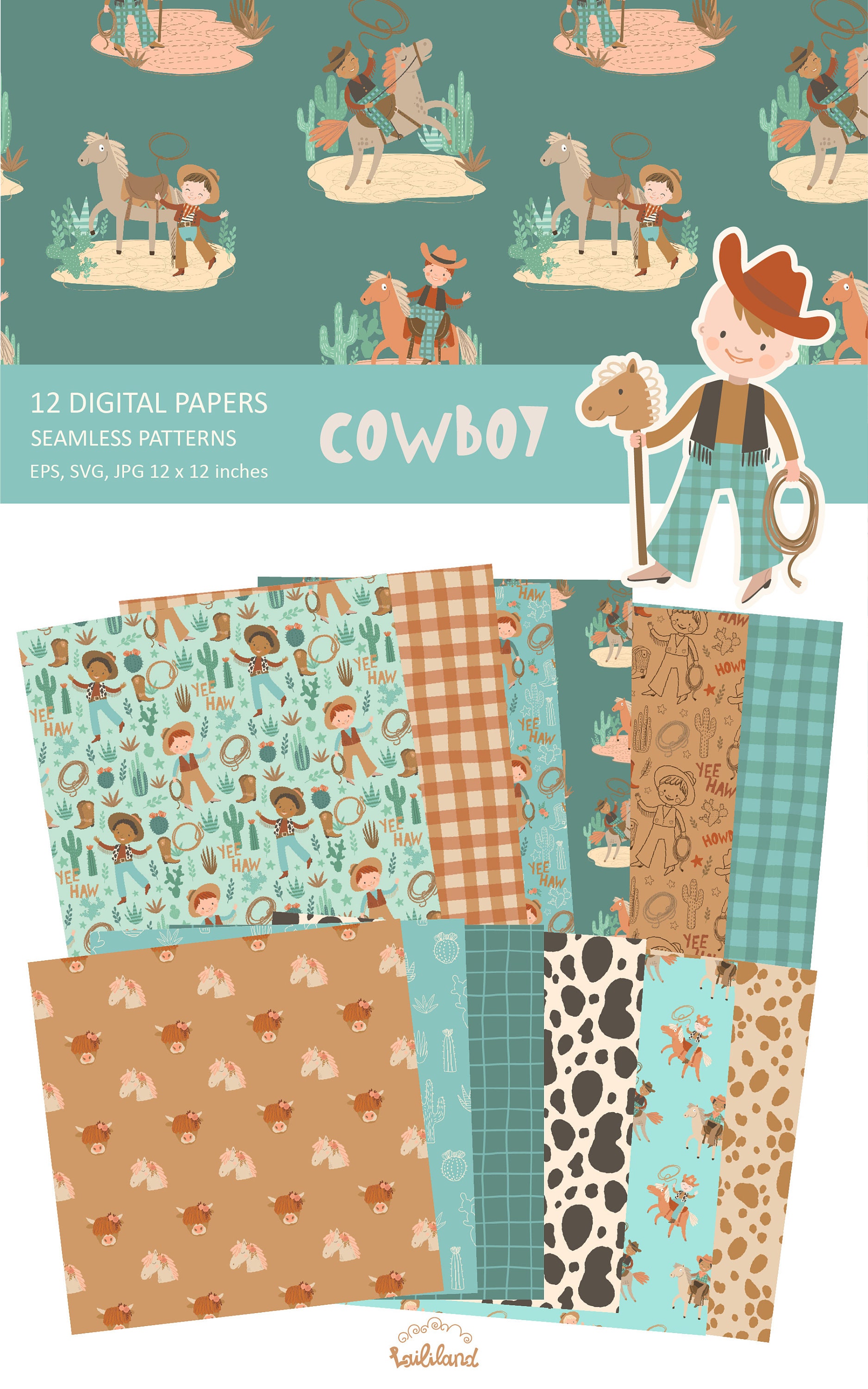 Cowboy Digital Paper Boy Seamless Pattern Western Digital - Etsy UK