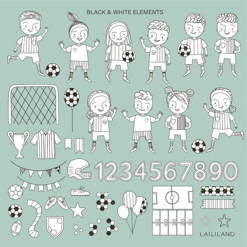 Football Black and White Clipart Soccer Doodle Clip Art - Etsy