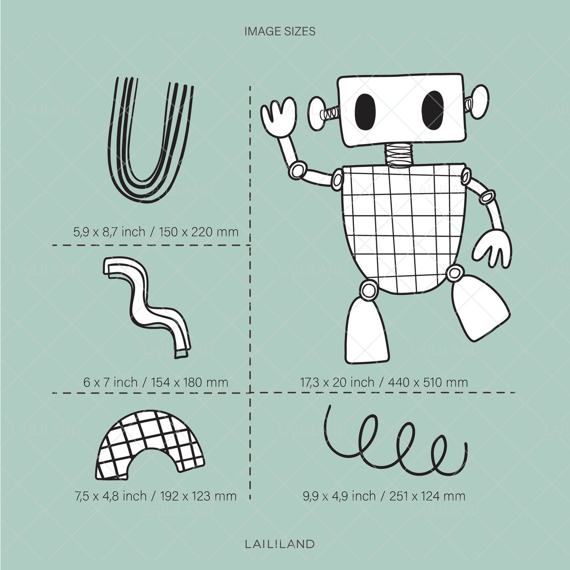 Robot Black and White Clipart, Cute Hand Drawn Robots Doodle Clip Art ...