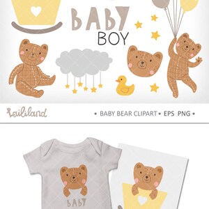 Baby Bear Boy Clipart, Baby Shower Clipart, Teddy Bear Clipart, Baby ...