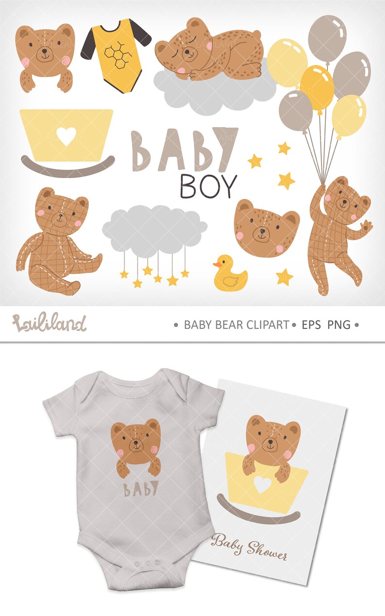 Baby Bear Boy Clipart Baby Shower Clipart Teddy Bear - Etsy