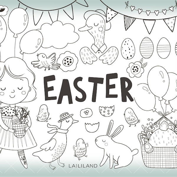 Black and White Easter Clipart - Etsy