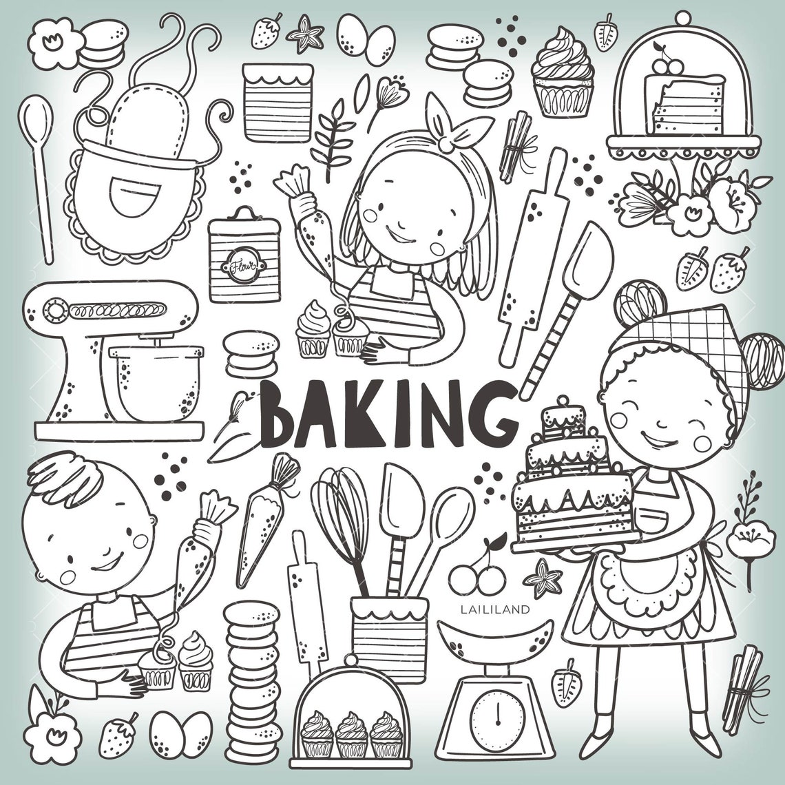Baking Doodle Clipart Baking Supplies Clipart Baking - Etsy