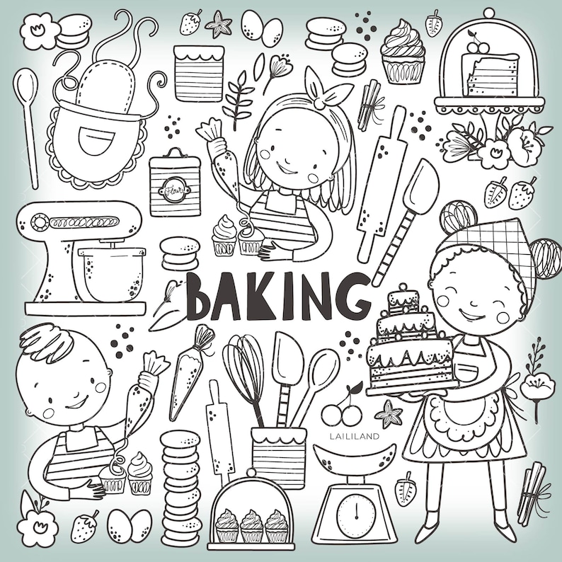 Baking Doodle Clipart Baking Supplies Clipart Baking - Etsy