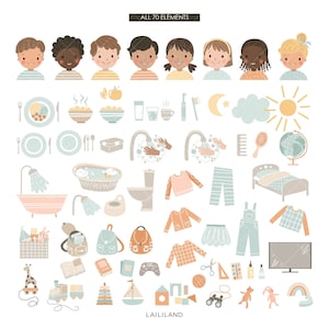 Kids Daily Routine Clipart, Routine Clip Art, Morning Afternoon Evening ...