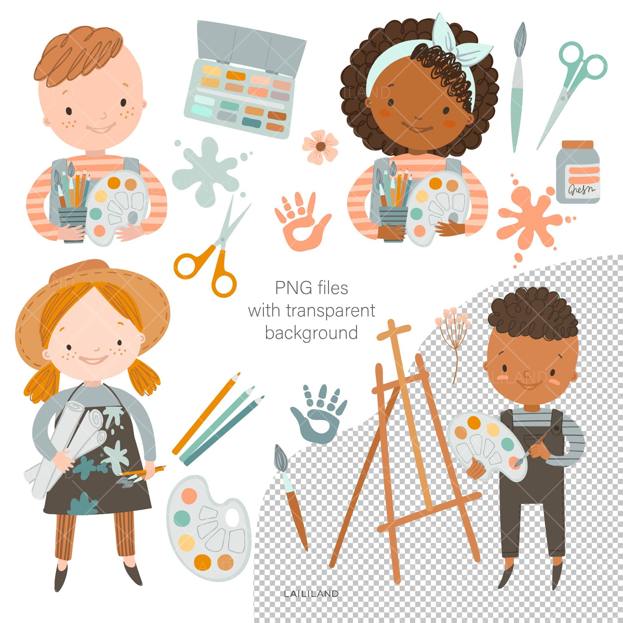 Kids Painting Clipart: Preschool Art Supplies (digital Download) - Etsy