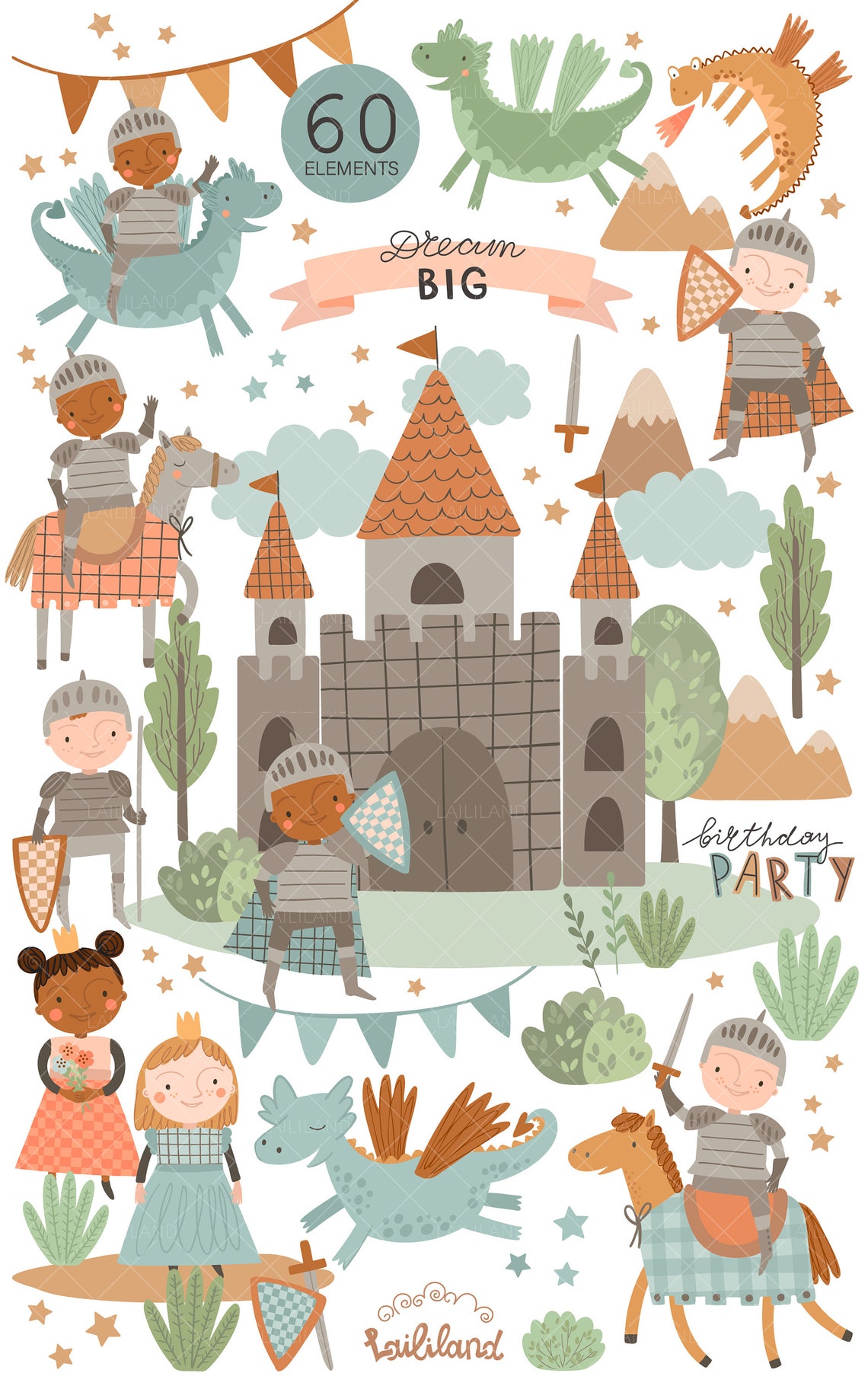 Princess and Knight Clipart Dragon Clipart African American | Etsy