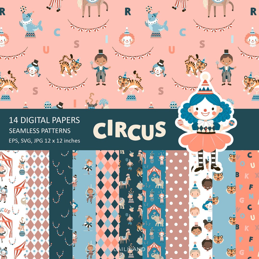 Circus Digital Paper and Seamless Pattern Carnival Digital Background ...