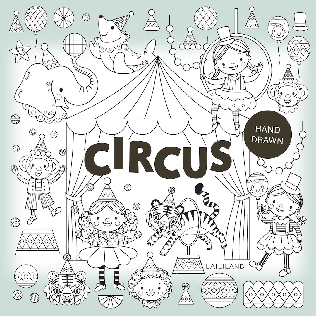 Circus Black and White Clipart Carnival Doodle Png Files Circus Kids ...