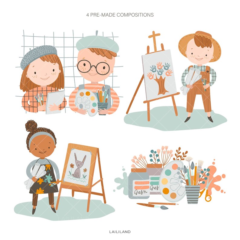 Kids Painting Clipart: Preschool Art Supplies (digital Download) - Etsy