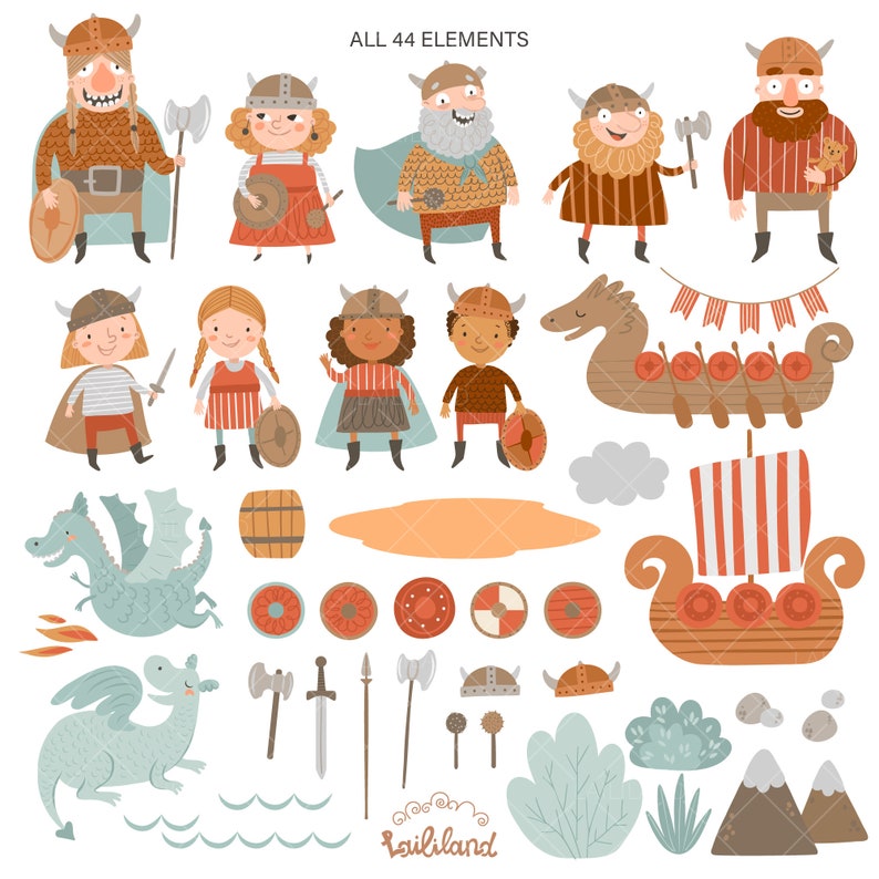 Viking Clipart Viking Kid Clip Art Cute Hand Drawn Vikings | Etsy