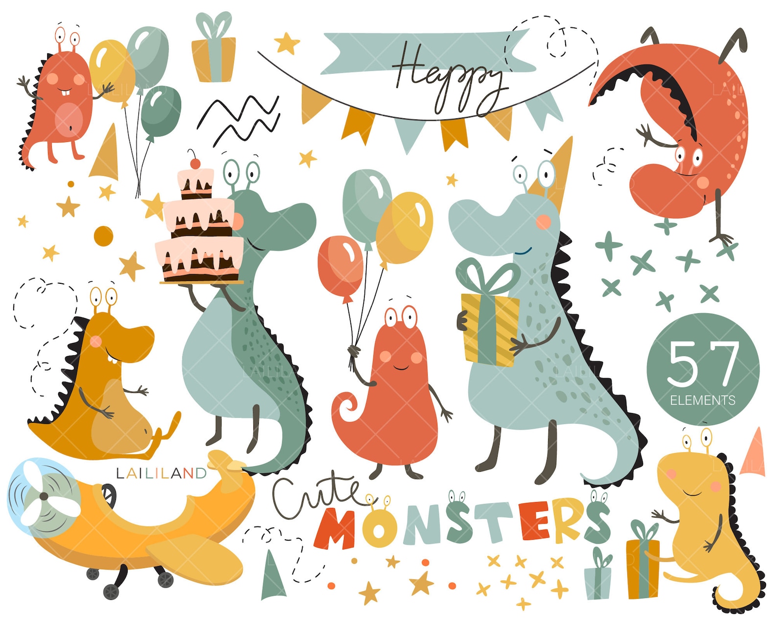 Monster Clipart Cute Monsters Clip Art Happy Birthday - Etsy