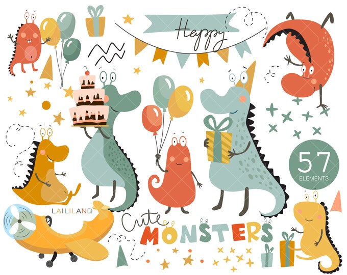 Monster Clipart Cute Monsters Clip Art Happy Birthday - Etsy