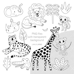 Safari Animal Doodle Clipart: African Animals Line Art PNG, SVG, EPS ...