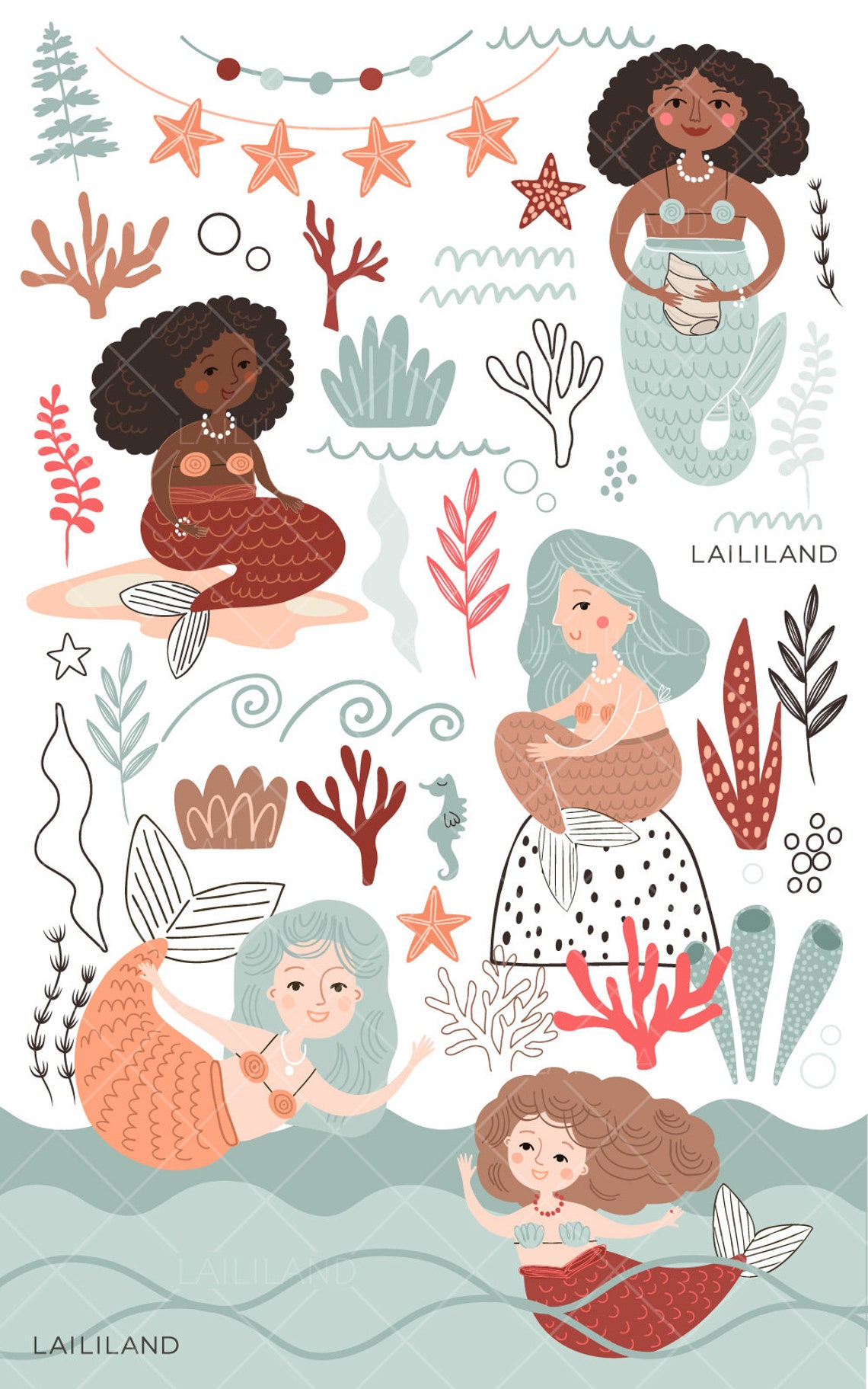 Mermaid Clipart Sea Clipart Cute Mermaid Vector Clip Art - Etsy