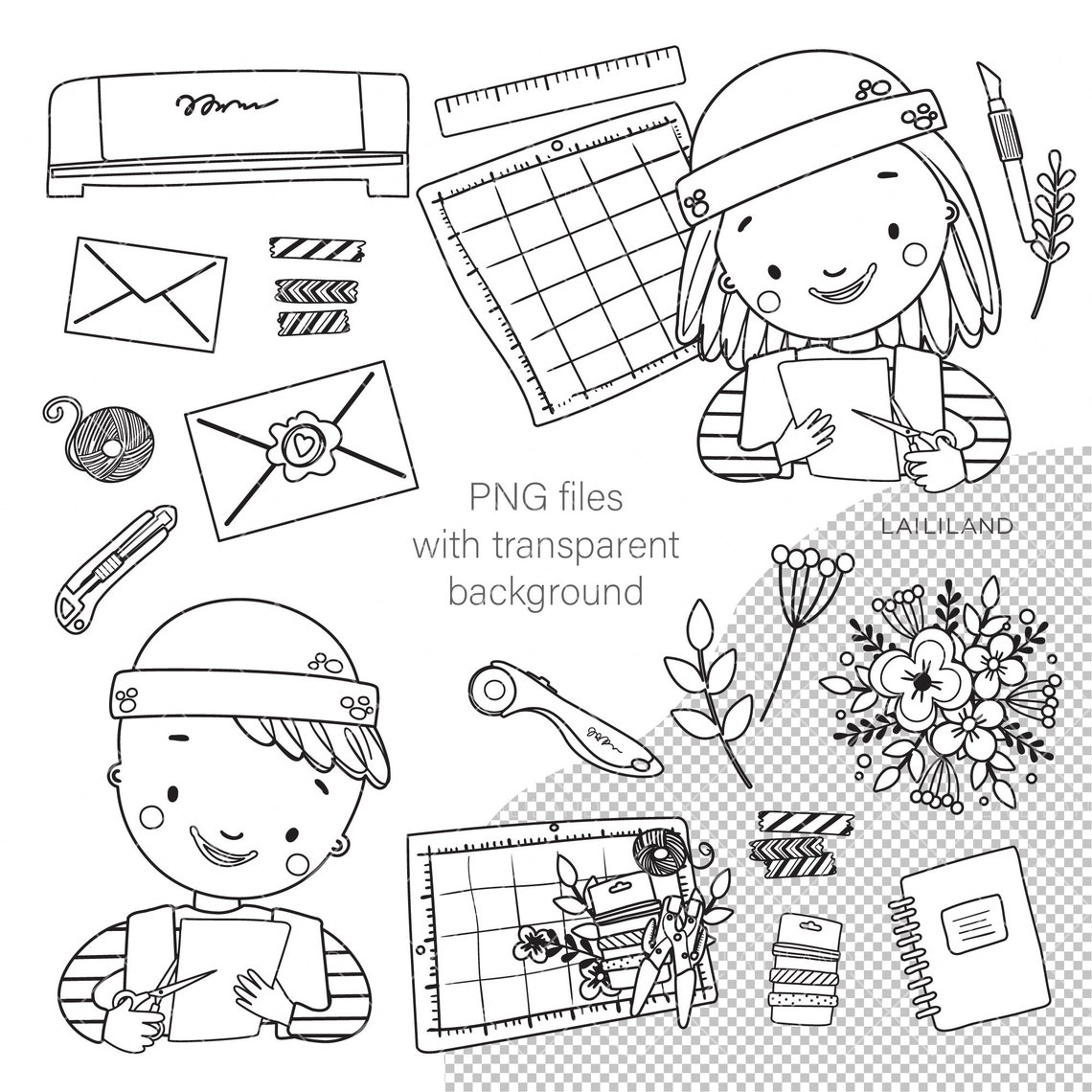 Crafting Black and White Clipart Crafting Supplies Doodle - Etsy