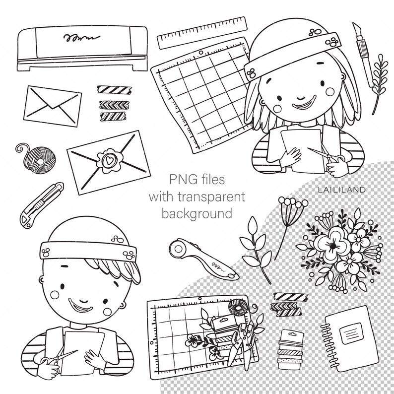 Crafting Black and White Clipart Crafting Supplies Doodle - Etsy