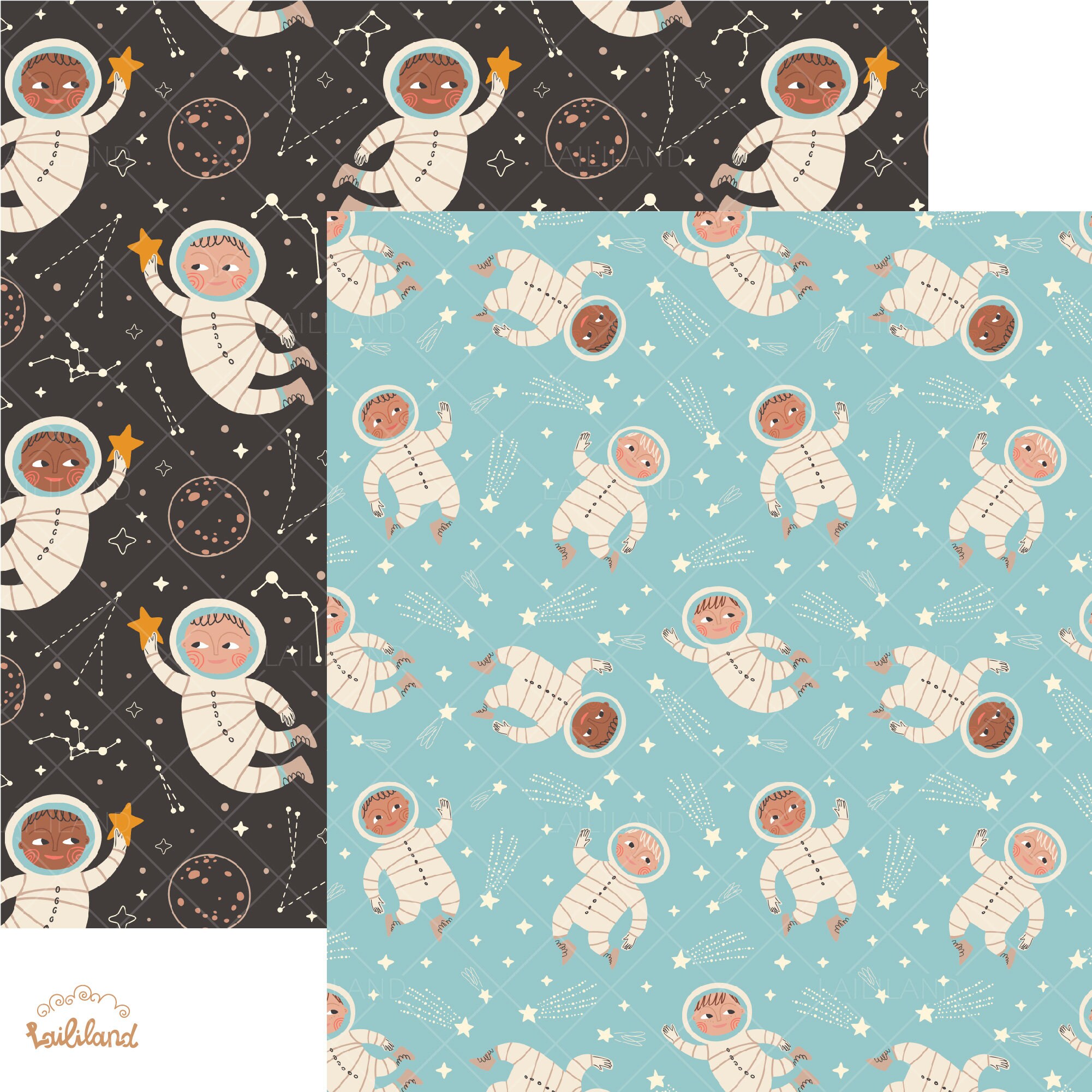Space Digital Paper Little Astronaut Seamless Pattern Set | Etsy