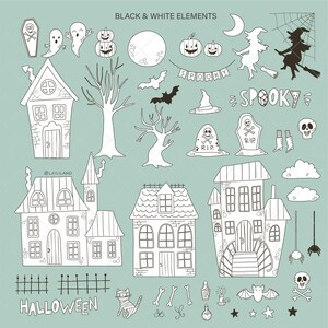 Halloween Doodle Clipart, Halloween House Black and White Clip Art ...