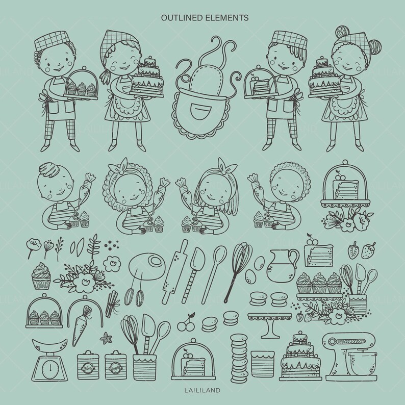 Baking Doodle Clipart Baking Supplies Clipart Baking - Etsy