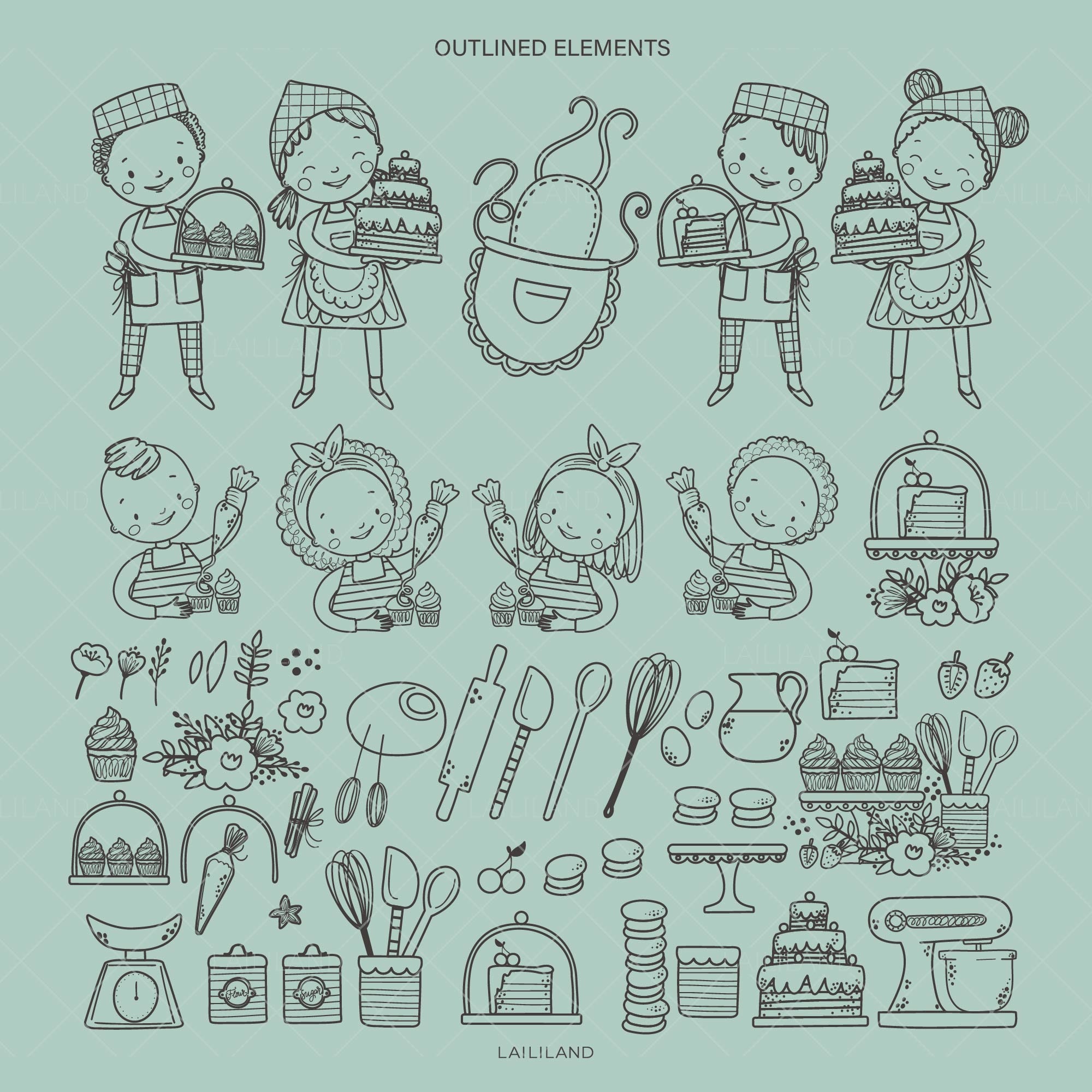 Baking Doodle Clipart Baking Supplies Clipart Baking - Etsy