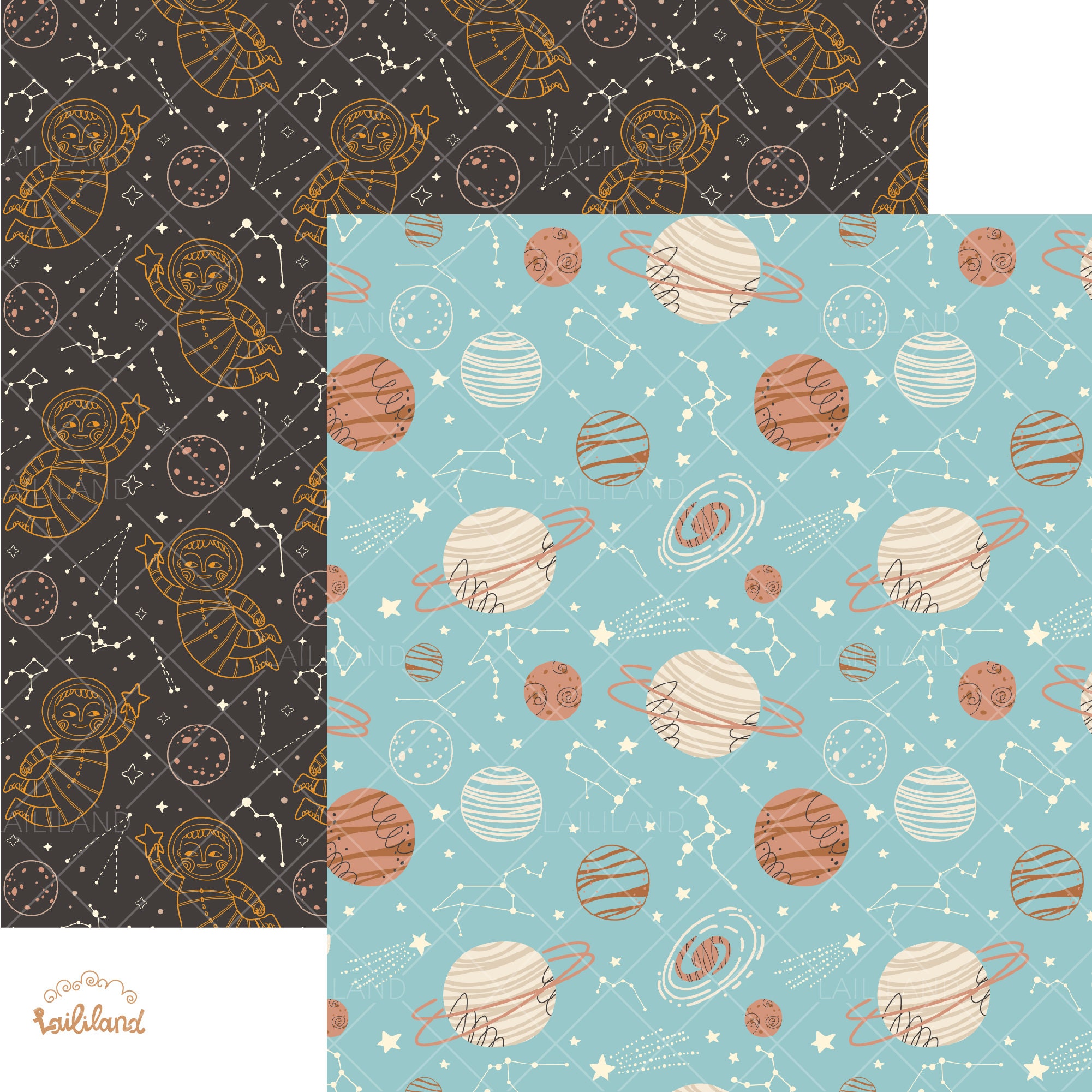 Space Digital Paper Little Astronaut Seamless Pattern Set | Etsy
