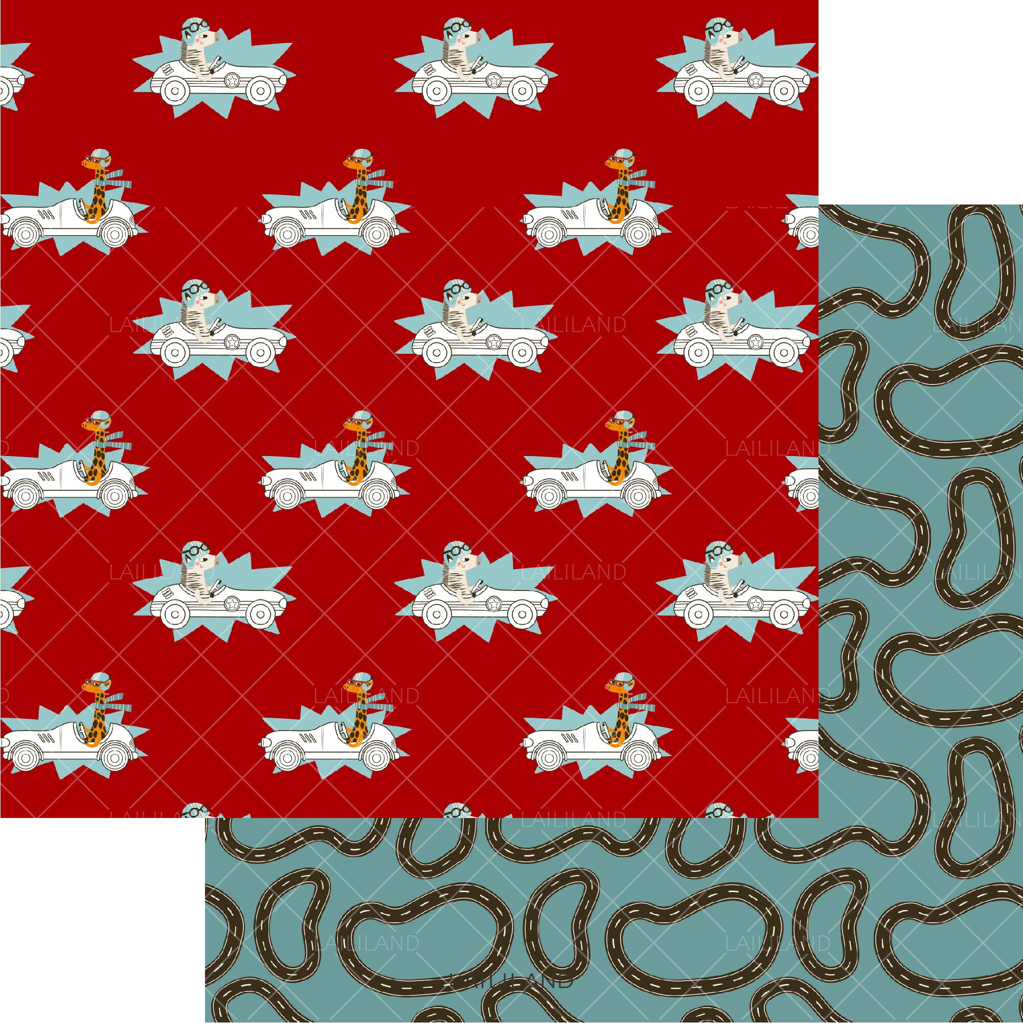 Race Car Digital Paper: Animal Racer Seamless Pattern (digital Download ...
