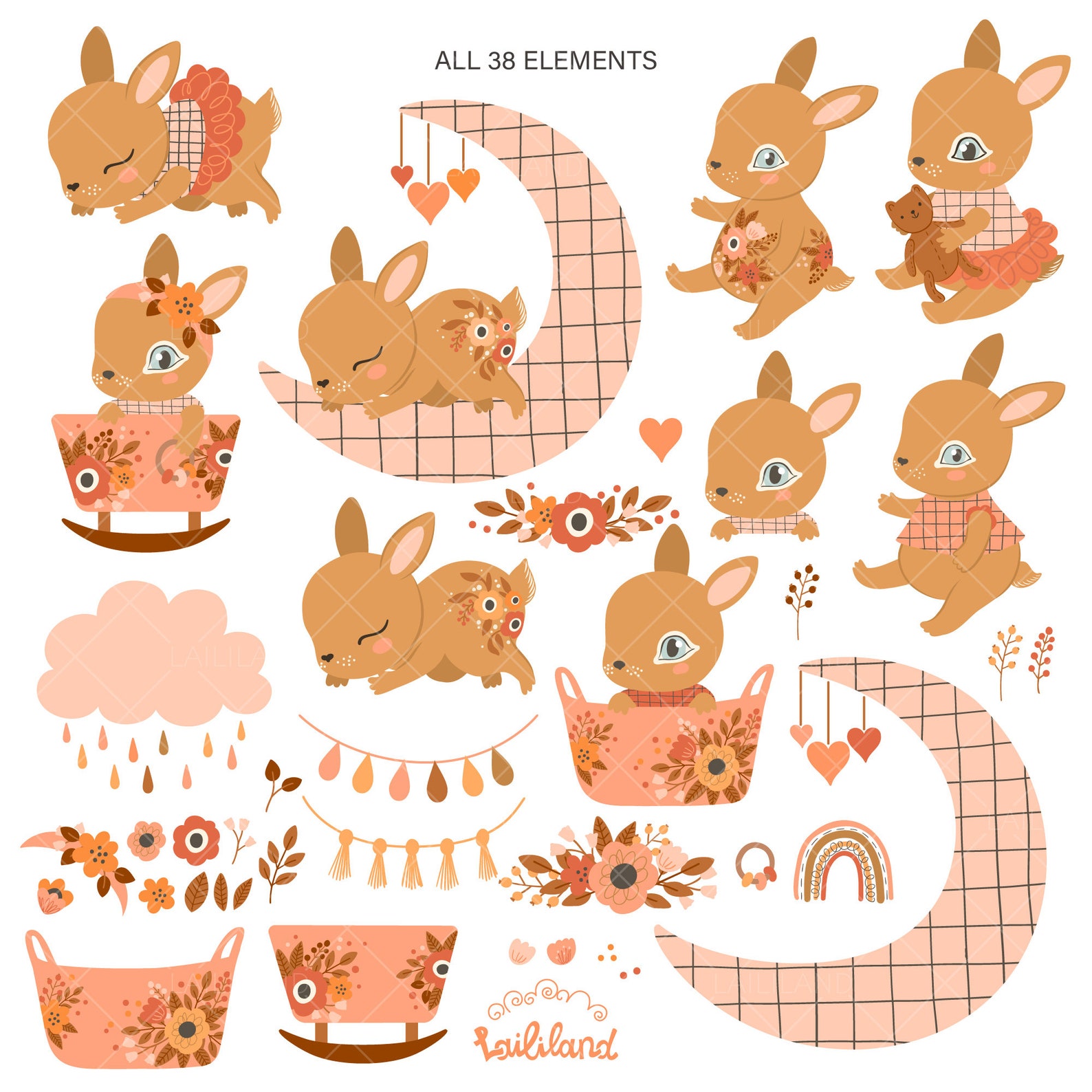 Baby Bunny Girl Clipart Newborn Clipart Baby Shower Clipart - Etsy