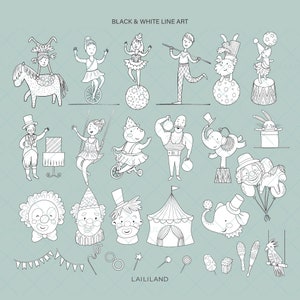 Circus Doodle Clipart, Black and White Clipart, Digital Download ...