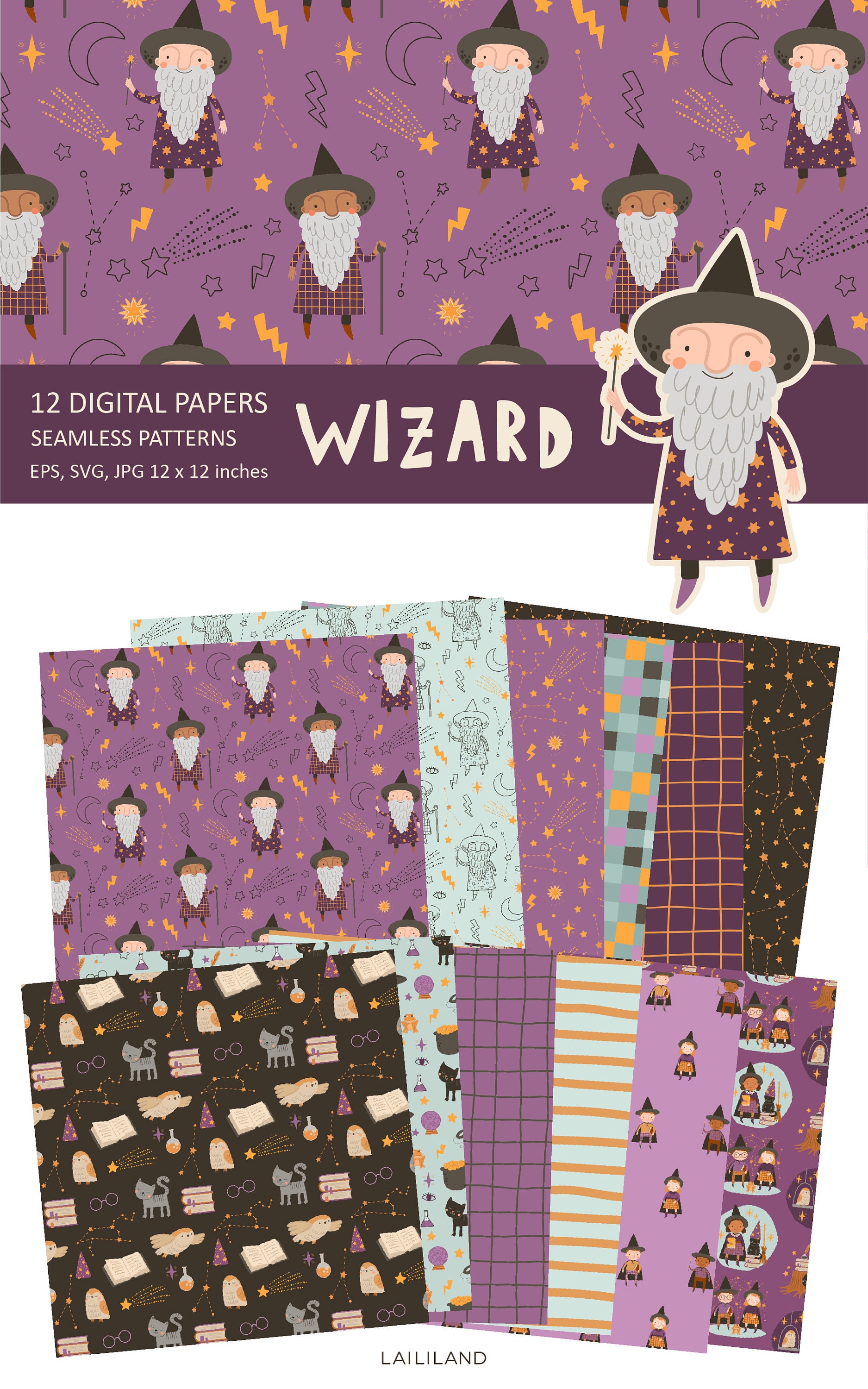 Wizard Digital Paper Magic Seamless Pattern Wizard Digital - Etsy