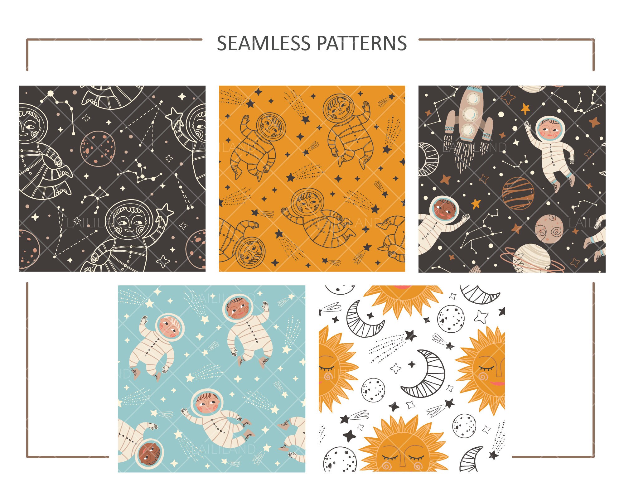 Space Digital Paper Little Astronaut Seamless Pattern Set | Etsy